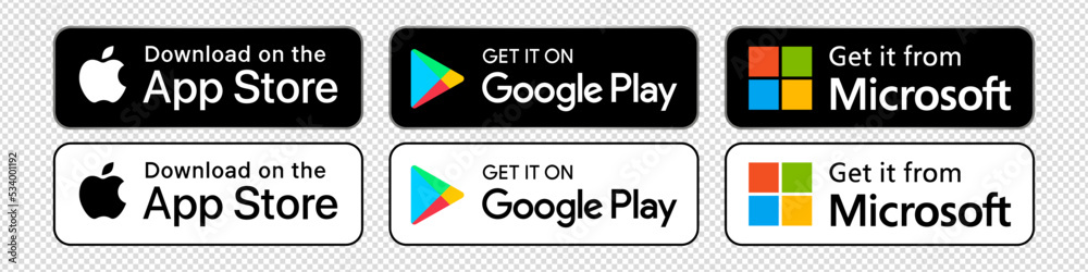 Apple App Store, Google Play Store, Microsoft: app download buttons on ...