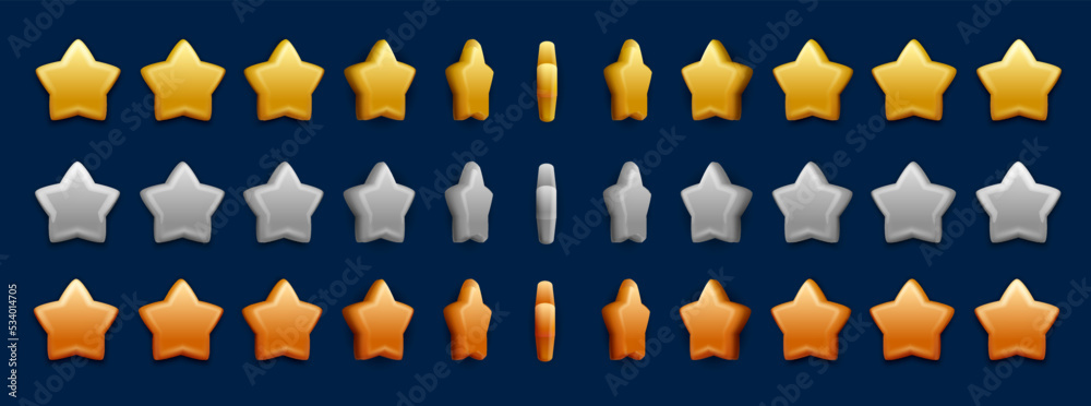 Silver, golden, bronze star rotate. Animated game sprite sheet of ...