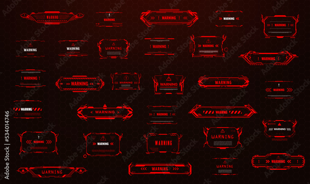 Vector de Stock HUD danger and warning red interface frames, vector ...