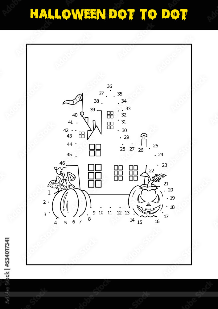 Vektor Halloween dot to dot coloring page for kids. Line art coloring ...