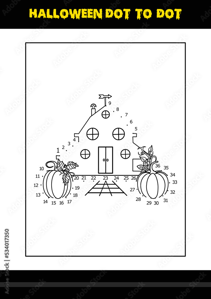 Halloween dot to dot coloring page for kids. Line art coloring page ...