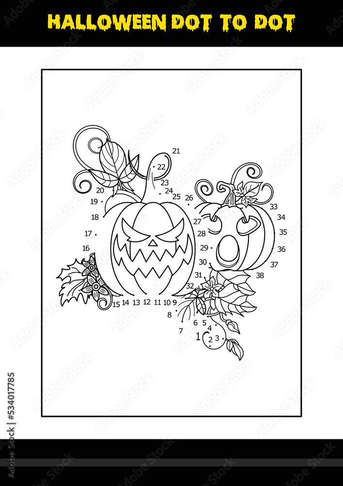 Vektor Halloween dot to dot coloring page for kids. Line art coloring ...