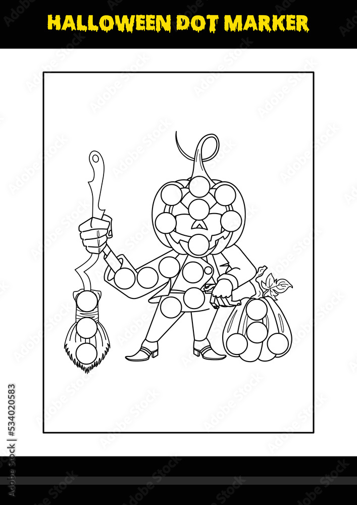 Halloween dot marker coloring page for kids. Line art coloring page ...