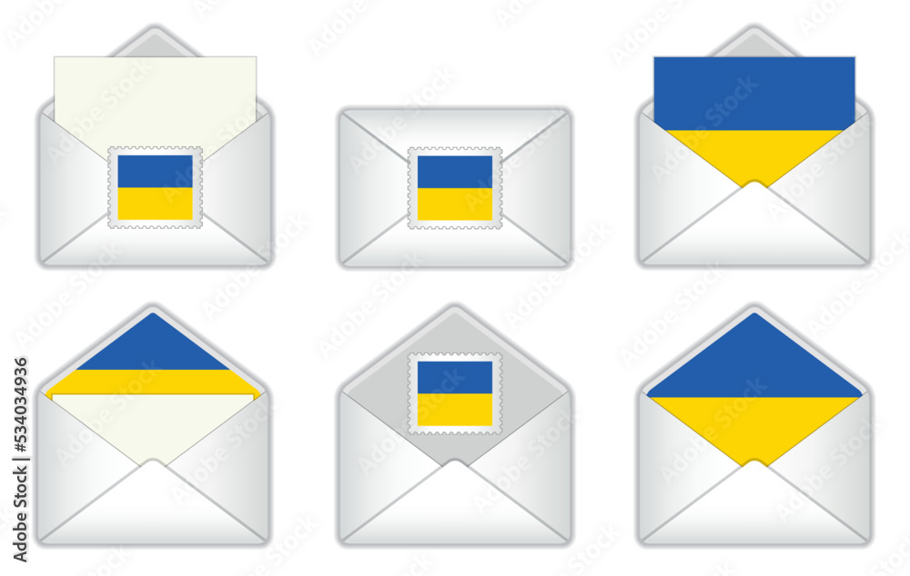 Ukraine flag in the envelope. Ukrainian stamp flag. Opened, closed ...