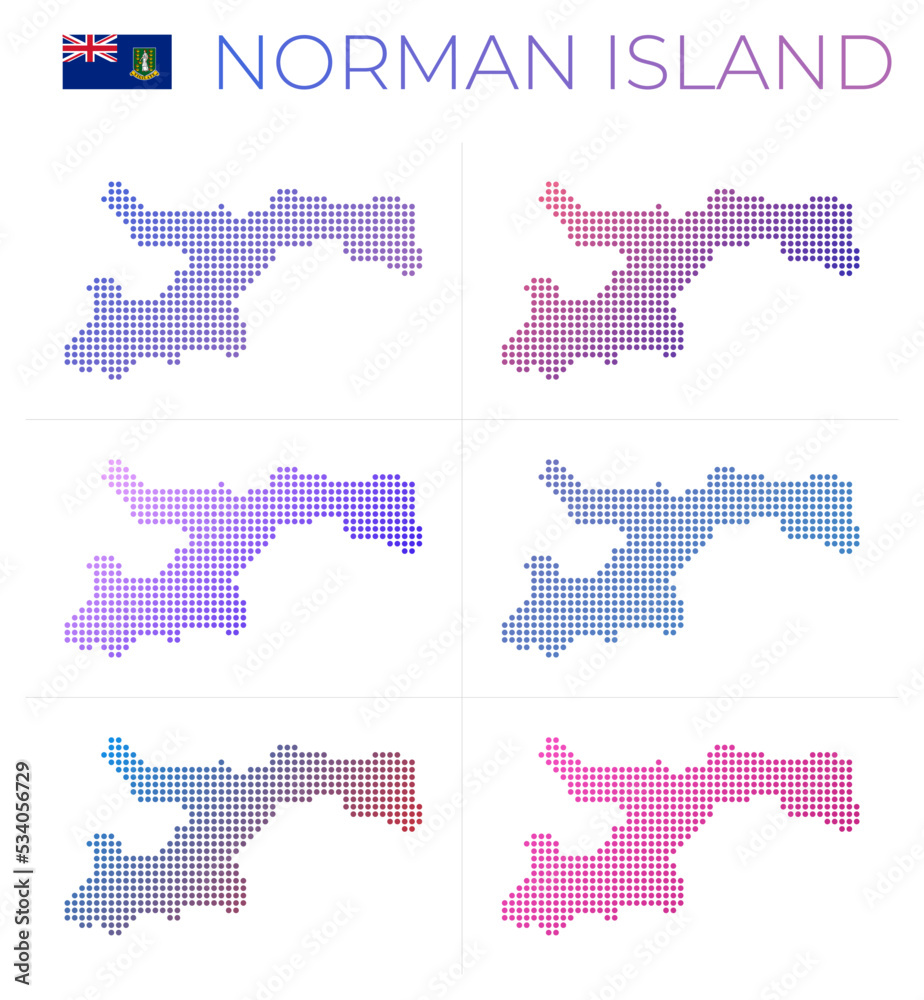 Norman Island dotted map set. Map of Norman Island in dotted style ...