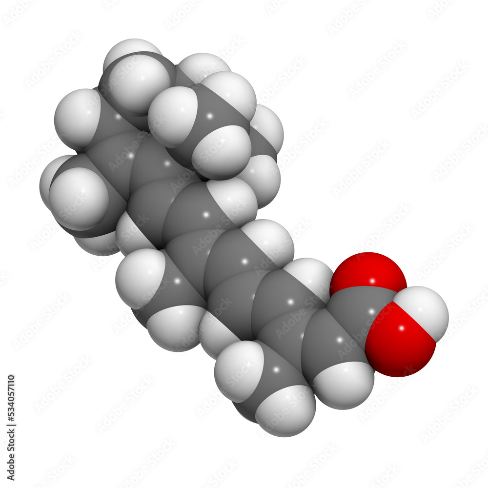 Isotretinoin acne treatment drug molecule. Known to be a teratogen ...