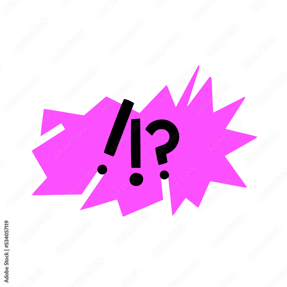 Exclamation points and question mark bold hand lettering on angular ...