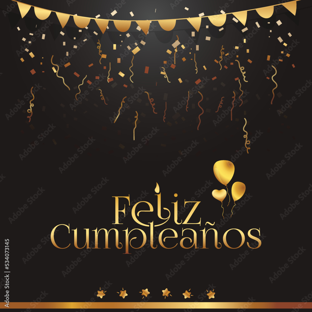 Feliz cumpleaños Happy birthday in spanish lettering with golden ...