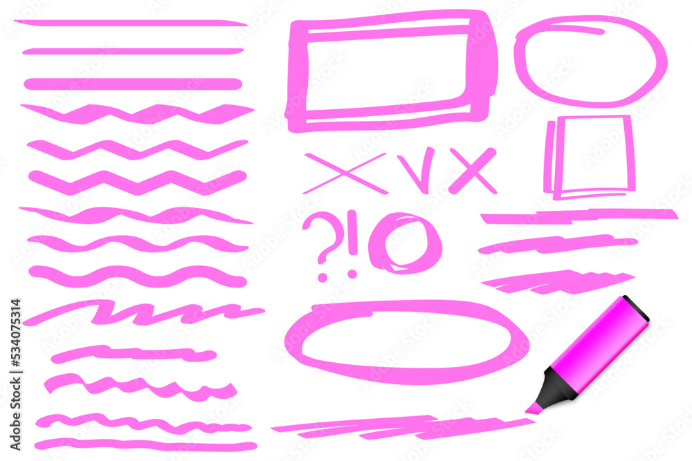 Pink lines marker. Line drawing. Marker color stroke, brush pen hand ...