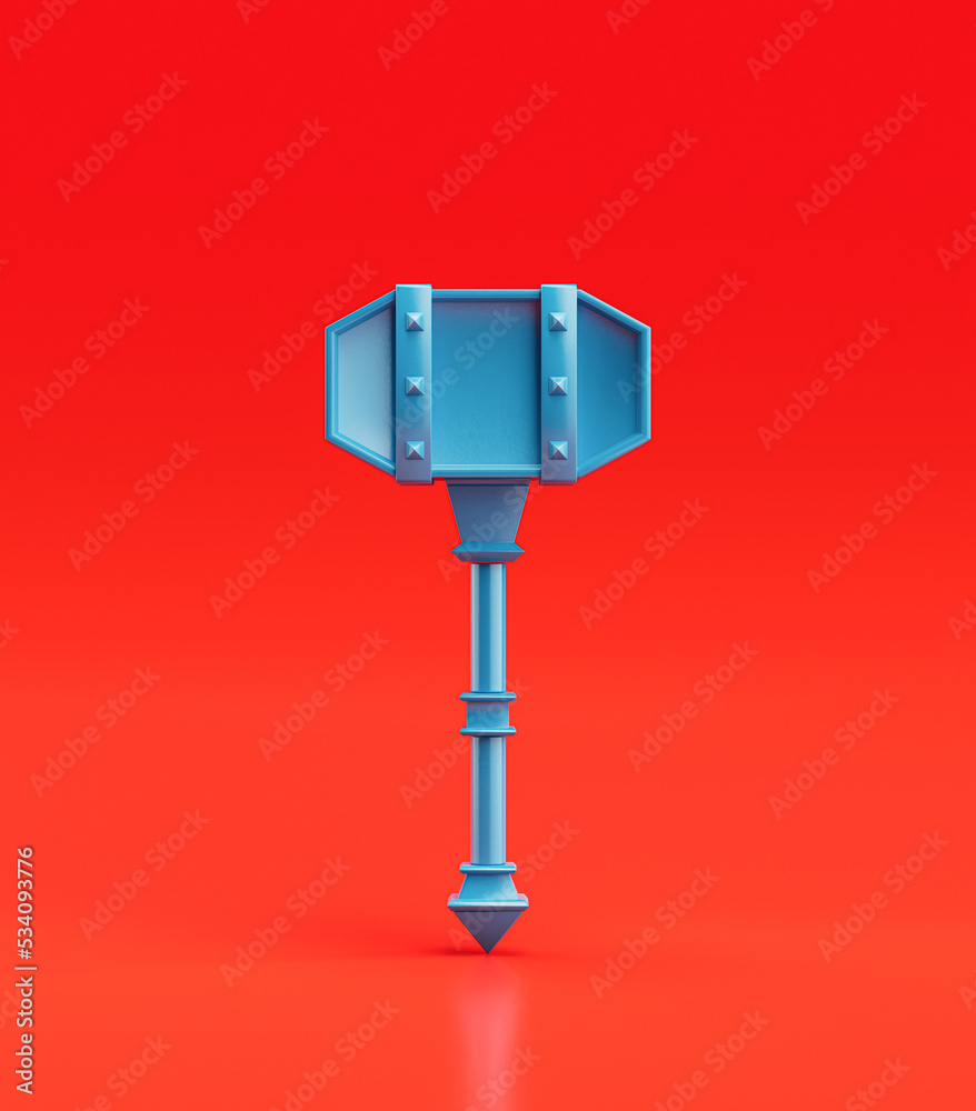 Fantasy game hammer weapon and asset with isolated single color blue ...