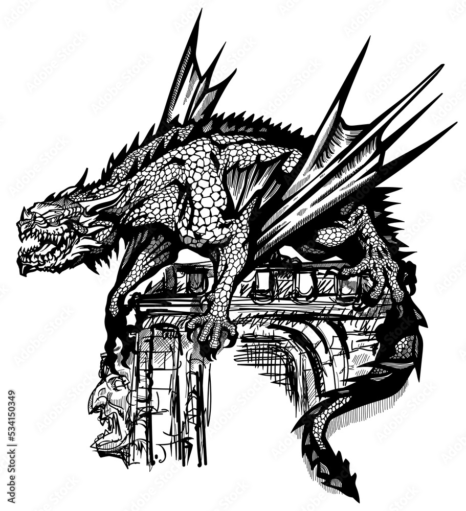 Medieval Dragon. West Europe mythological creature with bat-type wings ...