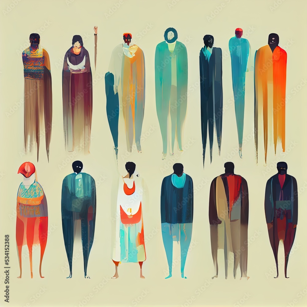 Flat cartoon illustration of diverse group of stylish people. Diversity ...