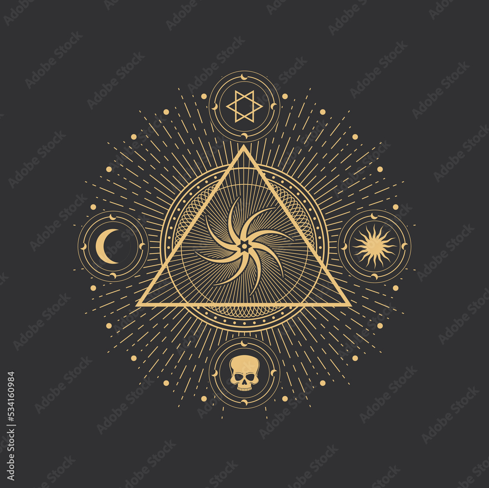 Pentagram symbol, magic occult and esoteric star and circle in vector ...