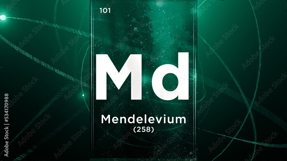 Mendelevium (Md) symbol chemical element of the periodic table, 3D ...