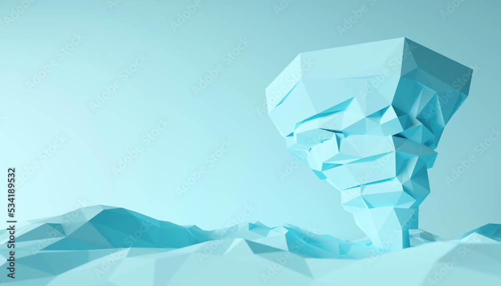 blue pastel tornado mountain low poly style 3d. 3d ocean or sea ...