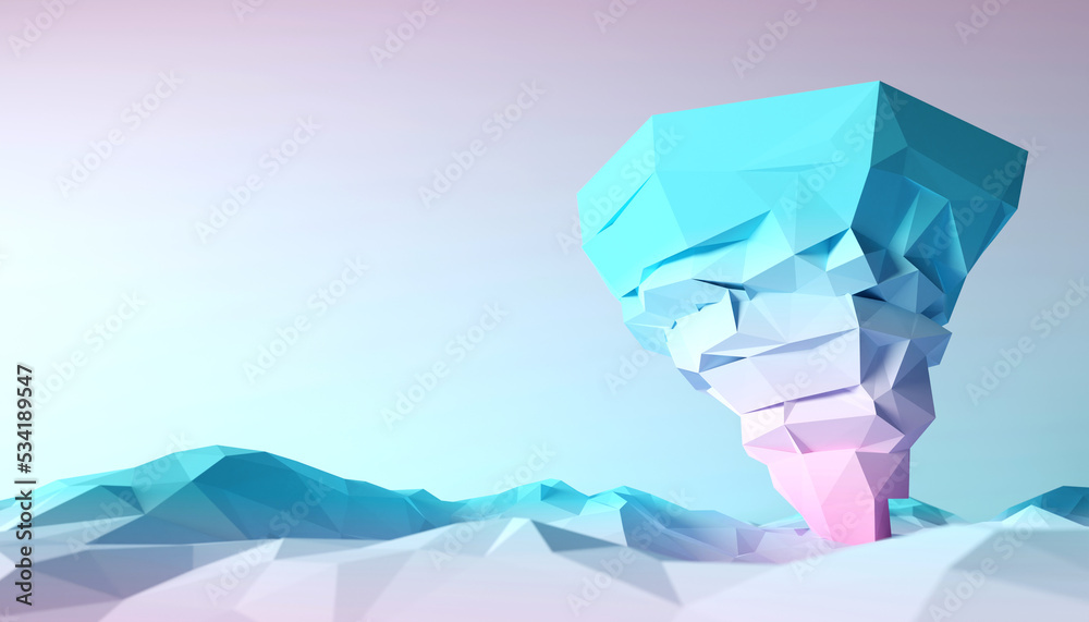 blue pink pastel tornado mountain low poly style 3d. 3d ocean or sea ...