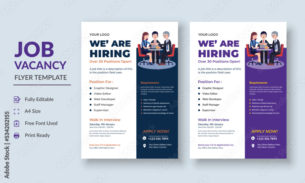 Job Vacancy Flyer Template, Job Recruitment Flyer, We are Hiring Job ...