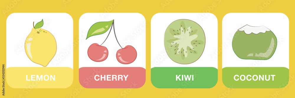 Tropical fruits Flashcards for Children. Cute flashcards for children ...