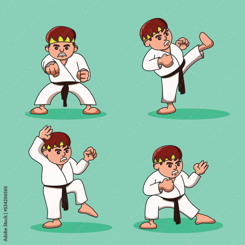 Dynamic Karate Kids: Vector Cartoon Illustration Set Stock Vector ...