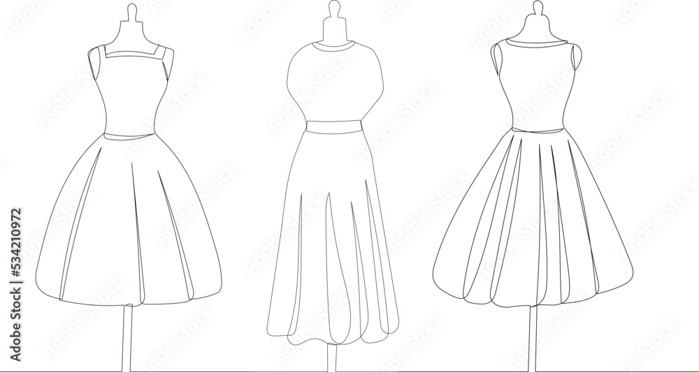 dress on mannequin one line drawing, sketch, isolated Stock Vector ...
