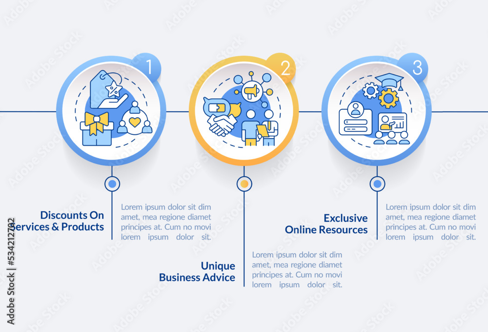 Benefits of business clubs membership circle infographic template. Data ...
