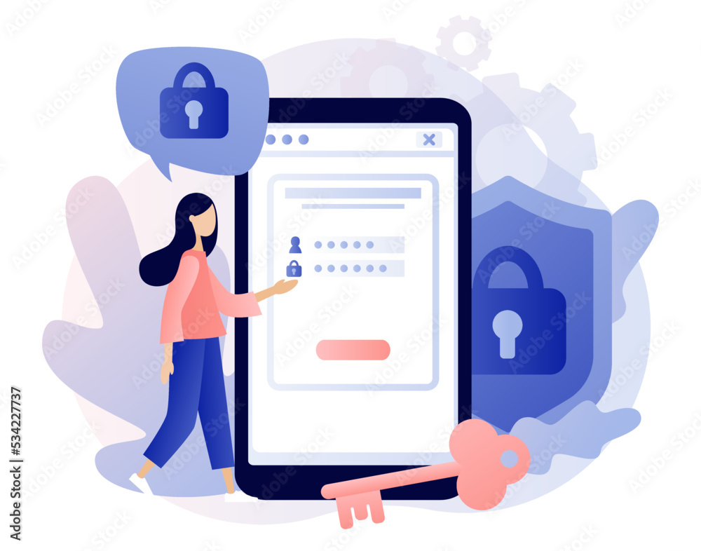 Account login and password in smartphone app. Data protection, Cyber security, online ...