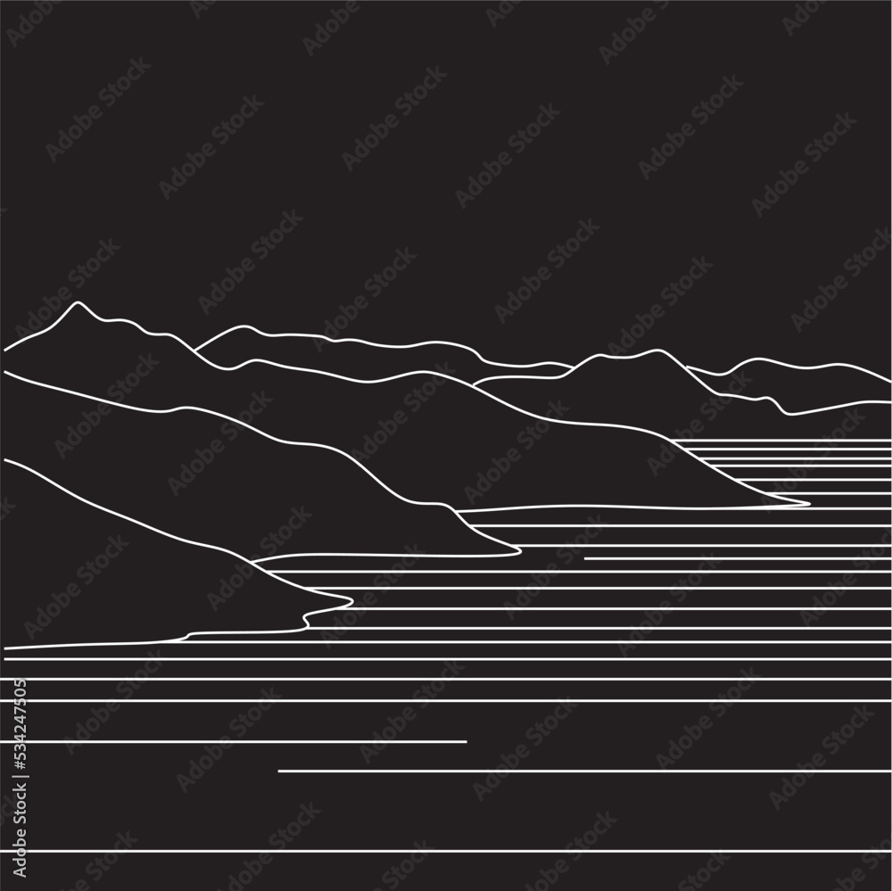 Abstract mountain range landscape background. Simple line drawing of ...