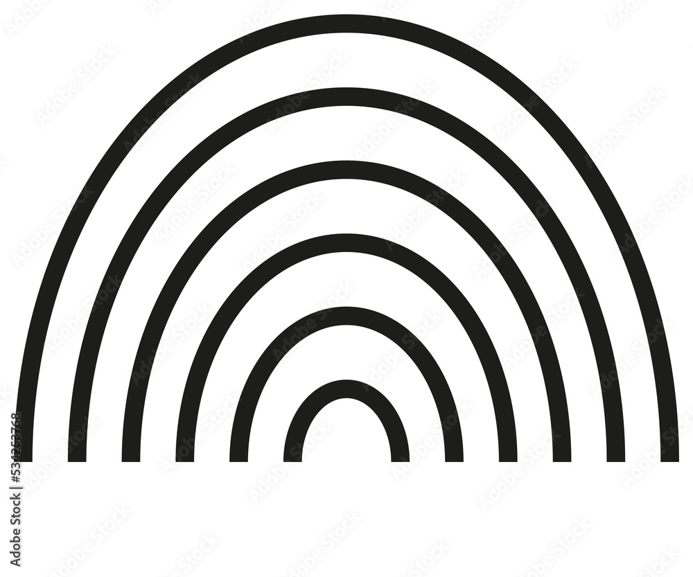 Concentric half circles, ellipses. Black outlined oval rainbow shape ...