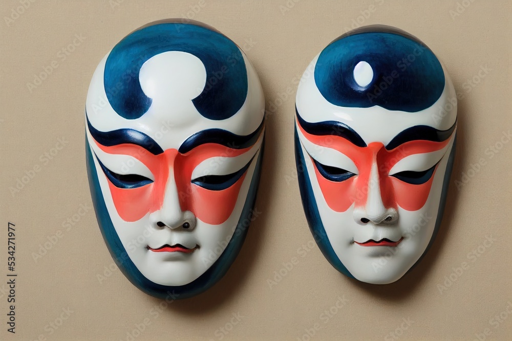 Painted traditional japanese kabuki theater mask made of ceramic, wood ...