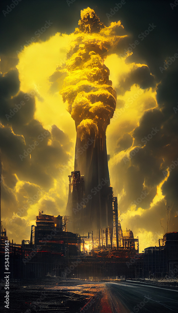 Nuclear Central Explosion Above City Apocalyptic Sky Spectacular Art Illustration.Background or ...