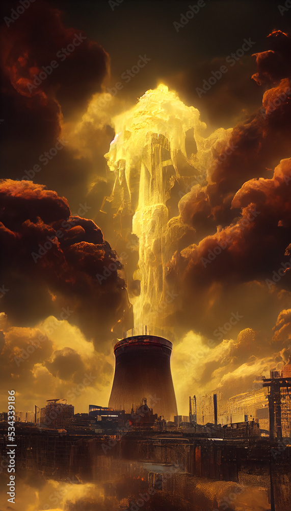 Ilustración de Stock Nuclear Central Explosion Above City Apocalyptic Sky Spectacular Art ...