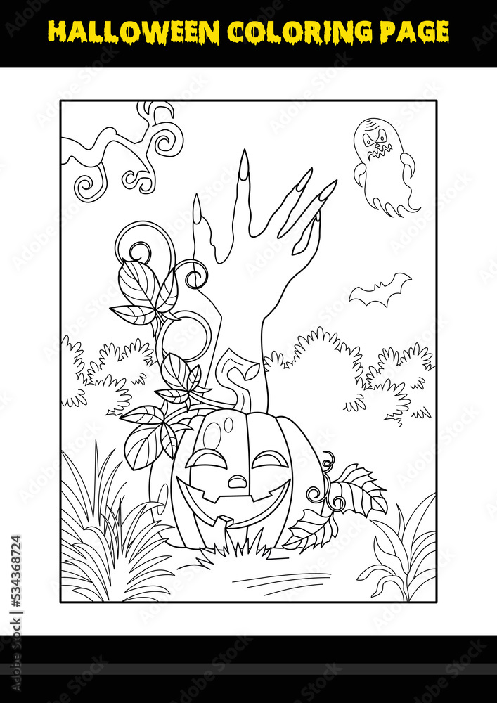 Halloween coloring page for kids. Line art coloring page design for ...