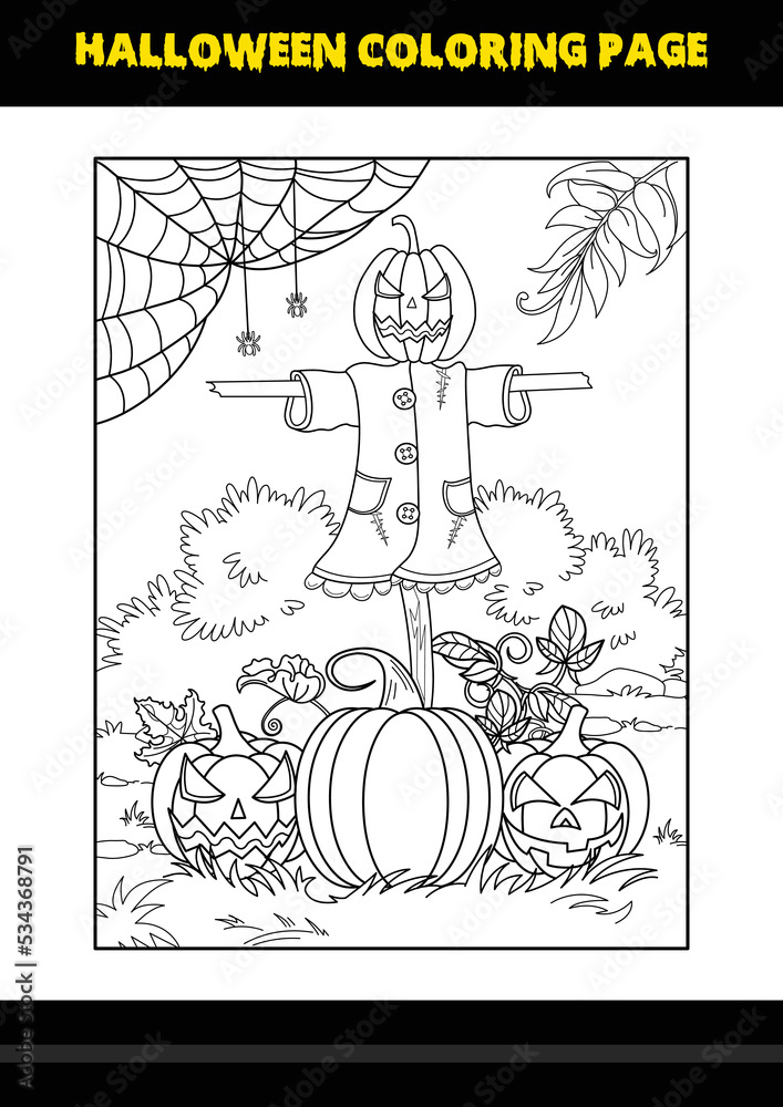 เวกเตอร์ Stock Halloween coloring page for kids. Line art coloring page ...