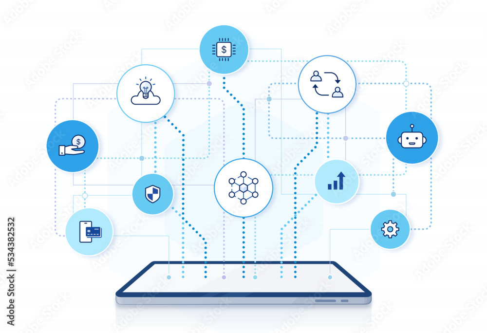 FinTech, blockchain illustration: digital economy concept, internet ...