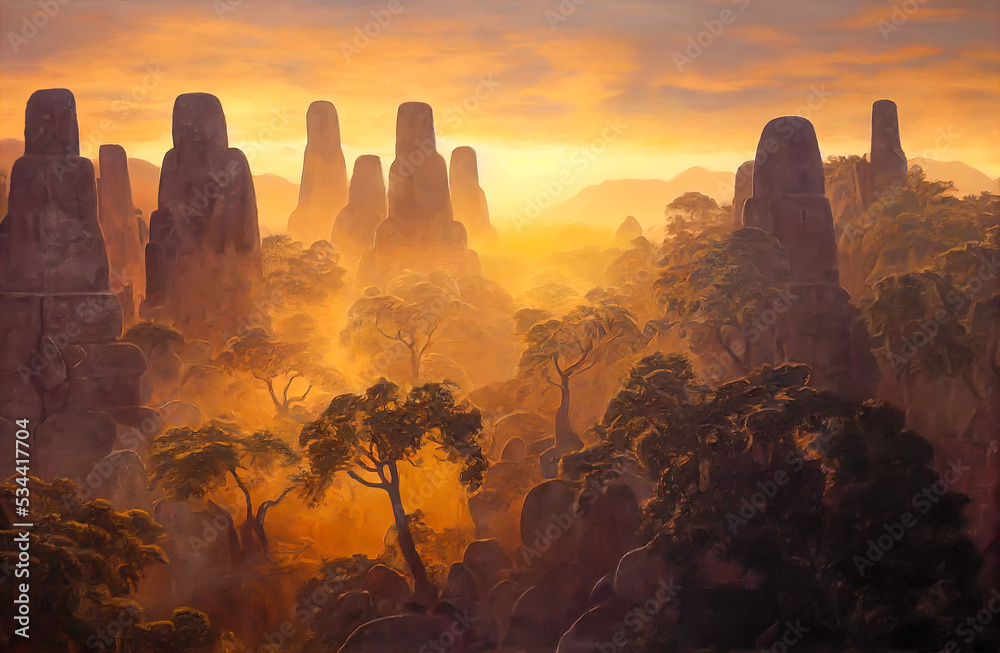 Ancient Aztec stone structures lost in the jungle. Stone pyramids of ...