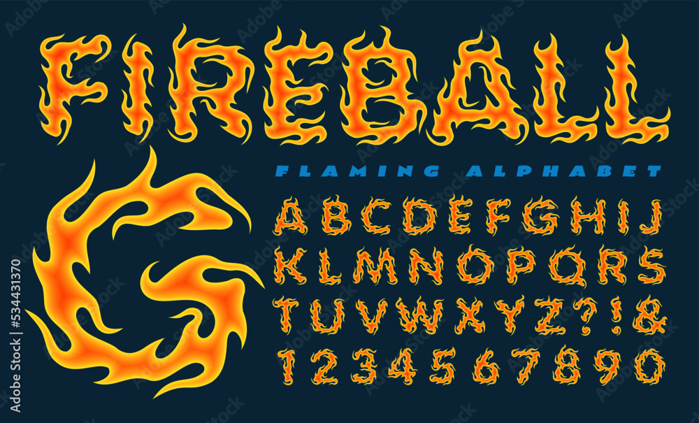 Fireball flaming alphabet, as the name suggests, is a stylized burning ...