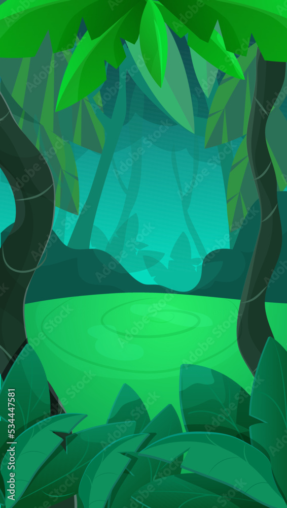 Image vectorielle Stock Jungle forest game splash screen, vertical ...