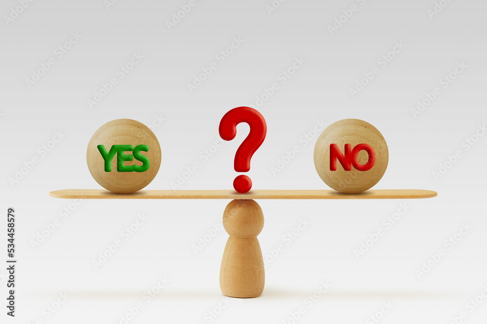Balance scale with words yes and no - Concept of Yes or No choice Stock ...
