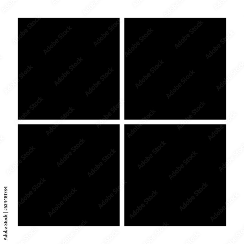 Black fill, no stroke. Square divided in four parts, into quarters. 2x2 grid. Isolated png ...