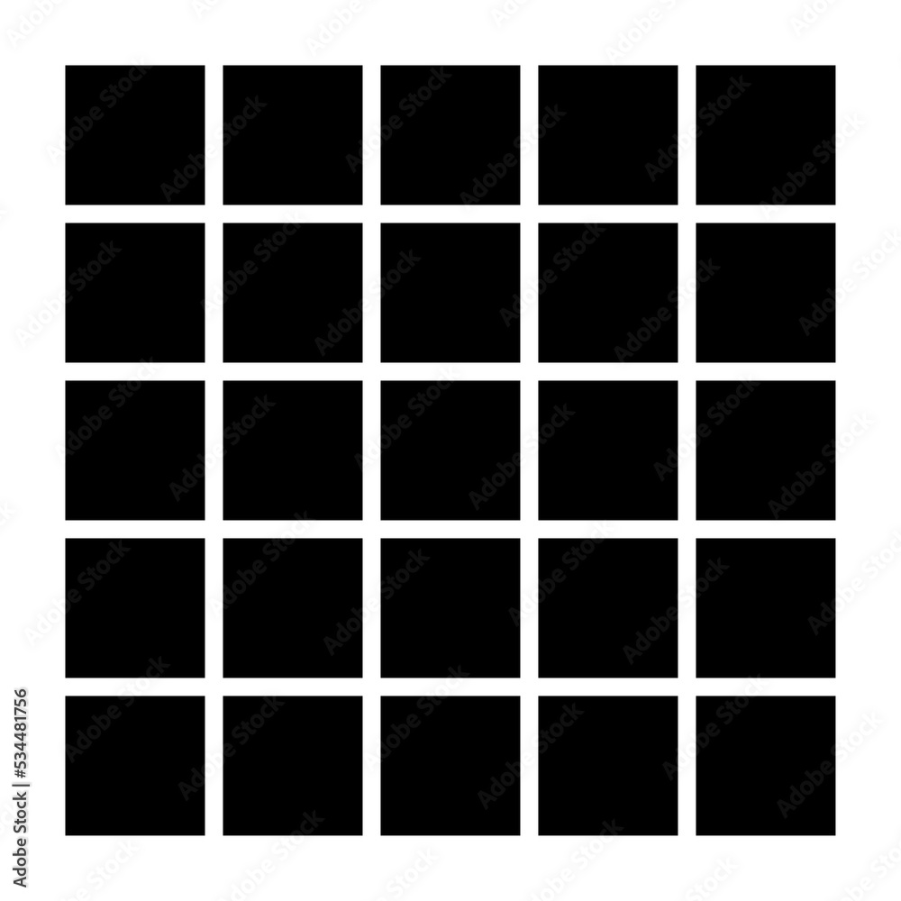 Black fill, no stroke. Square divided into twenty five, 25, parts. 5x5 ...