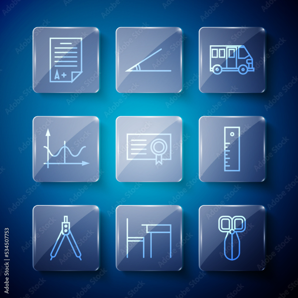 Set Line Drawing Compass School Table And Chair Scissors Bus Certificate Template Graph