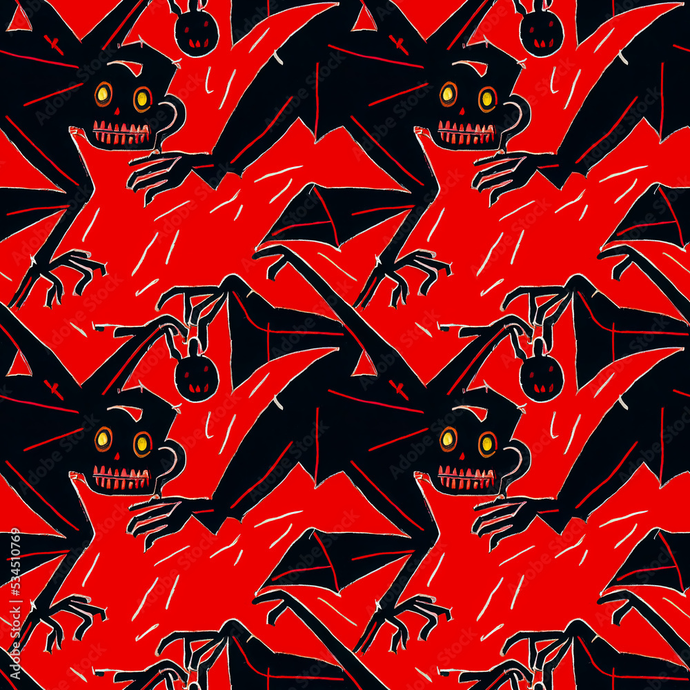 Colorful graffiti style seamless pattern with abstract doodles, creepy ...