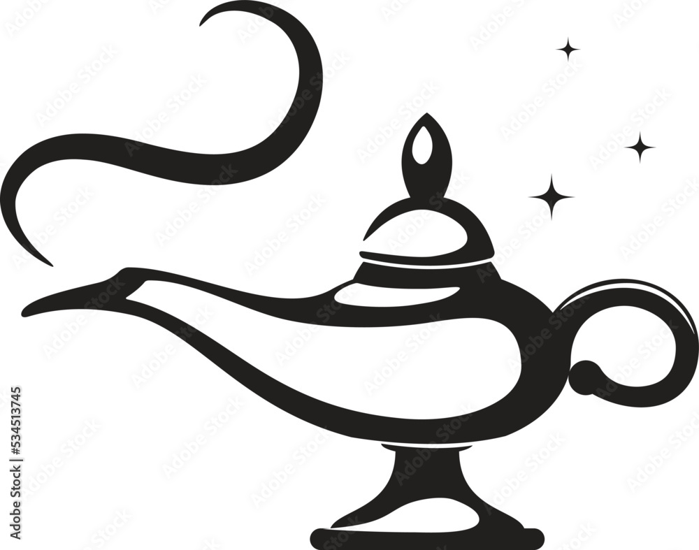 vector black and white genie magic aladdin lamp Stock Vector | Adobe Stock