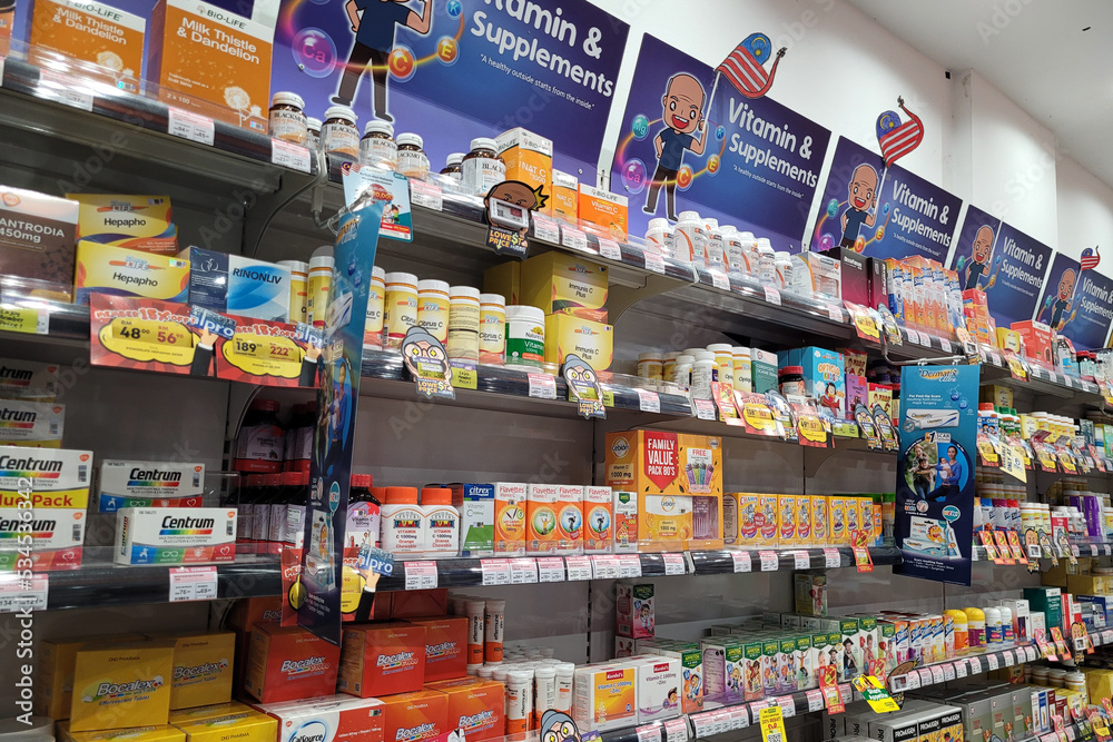 PENANG, MALAYSIA - 3 SEP 2022: Various brand vitamins and supplements ...