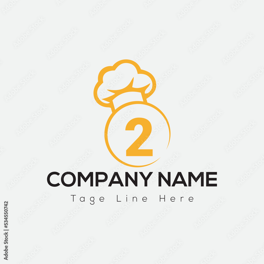 Chef Logo On Letter 2 Template. Restaurant On 2 Letter, Initial Food ...