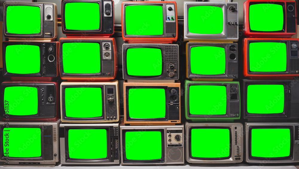Twenty vintage televisions with chroma key green screen for designer ...