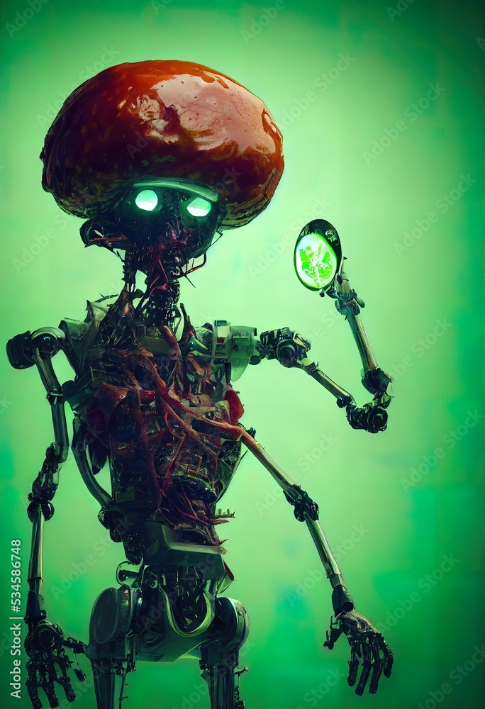 Creepy hafl cybernetic and rotten meat zombie portrait character.. The ...