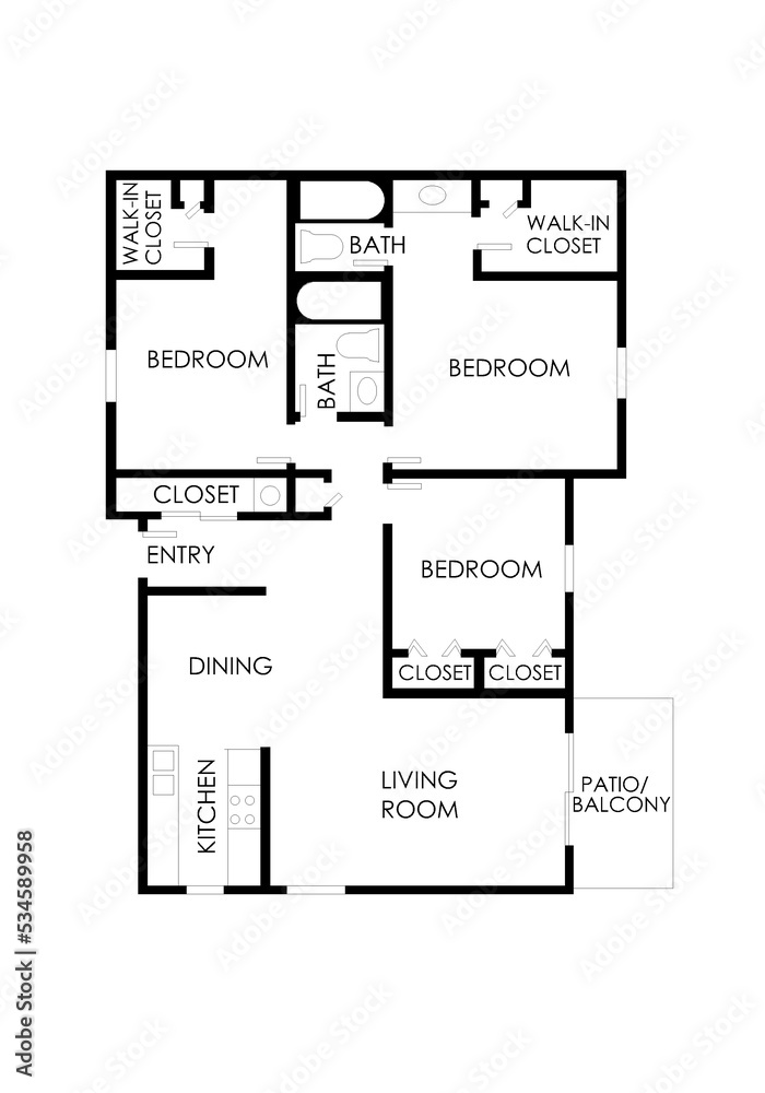 Floor plan 2d. Black white floor plan. Floorplan. Blueprint. Plan for ...