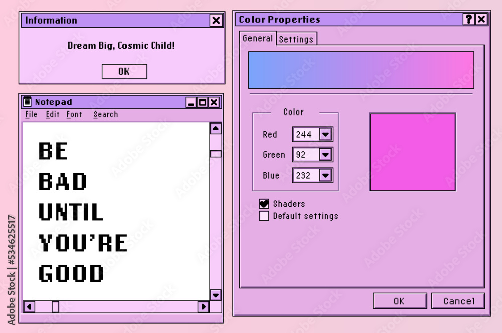 Set of retro user interface elements for UX and UI design. Vaporwave Y2K style illustration in ...