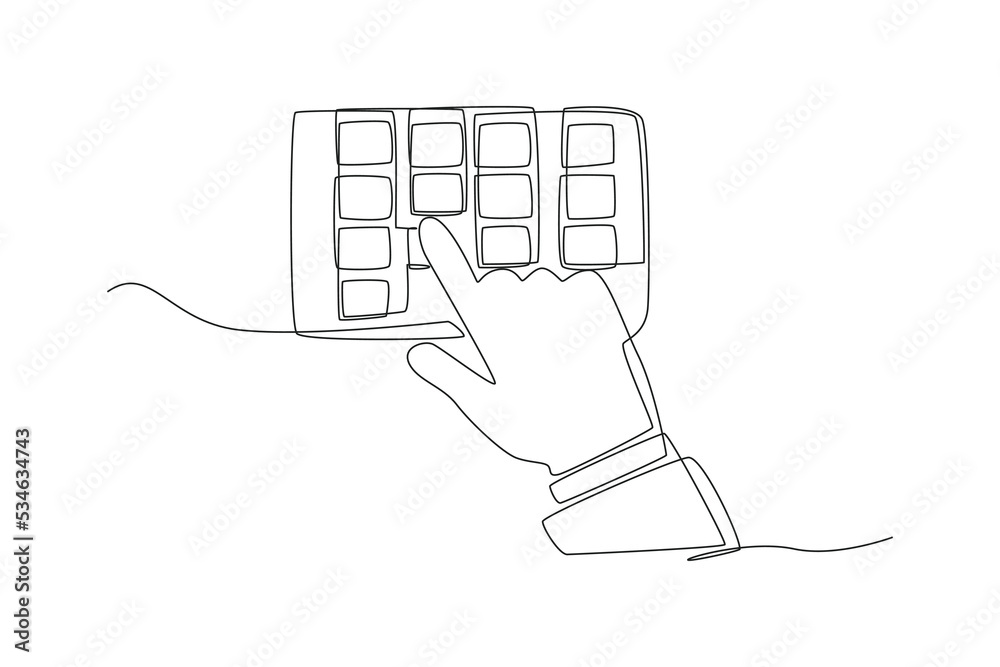 Continuous one line drawing hand pressing pin at the ATM. ATM machine ...